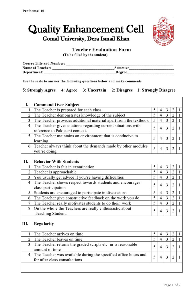 Sample Teacher Evaluation Forms - EvaluationForm.net Sample Teacher Evaluation Forms - EvaluationForm.net