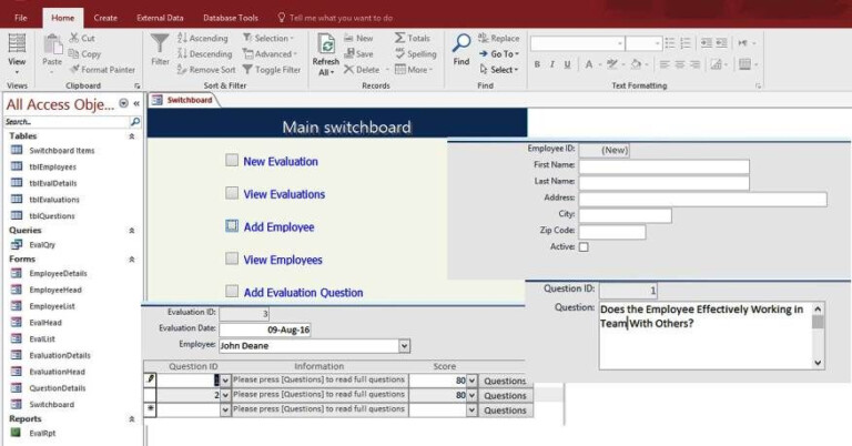 Access Employee Performance Evaluation Form Templates Database ... Access Employee Performance Evaluation Form Templates Database ...