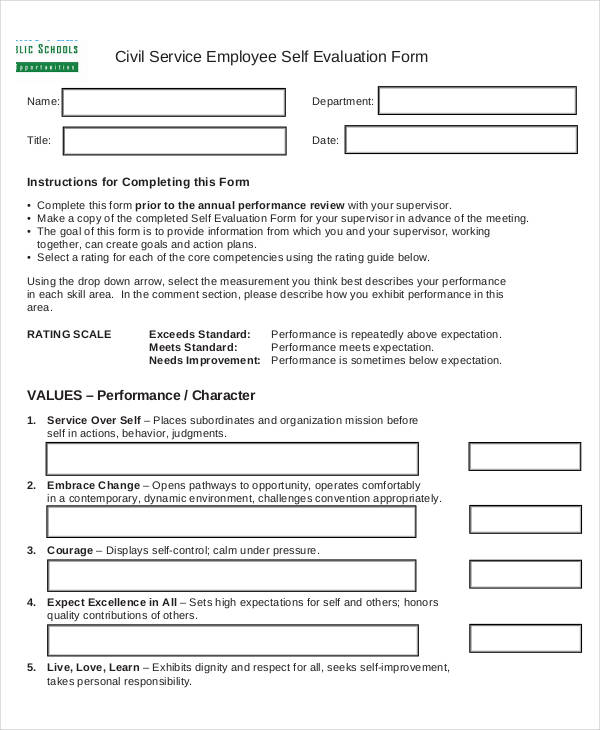 Self Evaluation Form Help