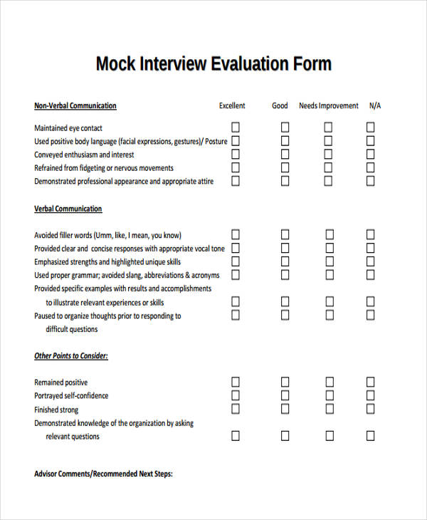 Interview Self Evaluation Form - EvaluationForm.net Interview Self Evaluation Form - EvaluationForm.net