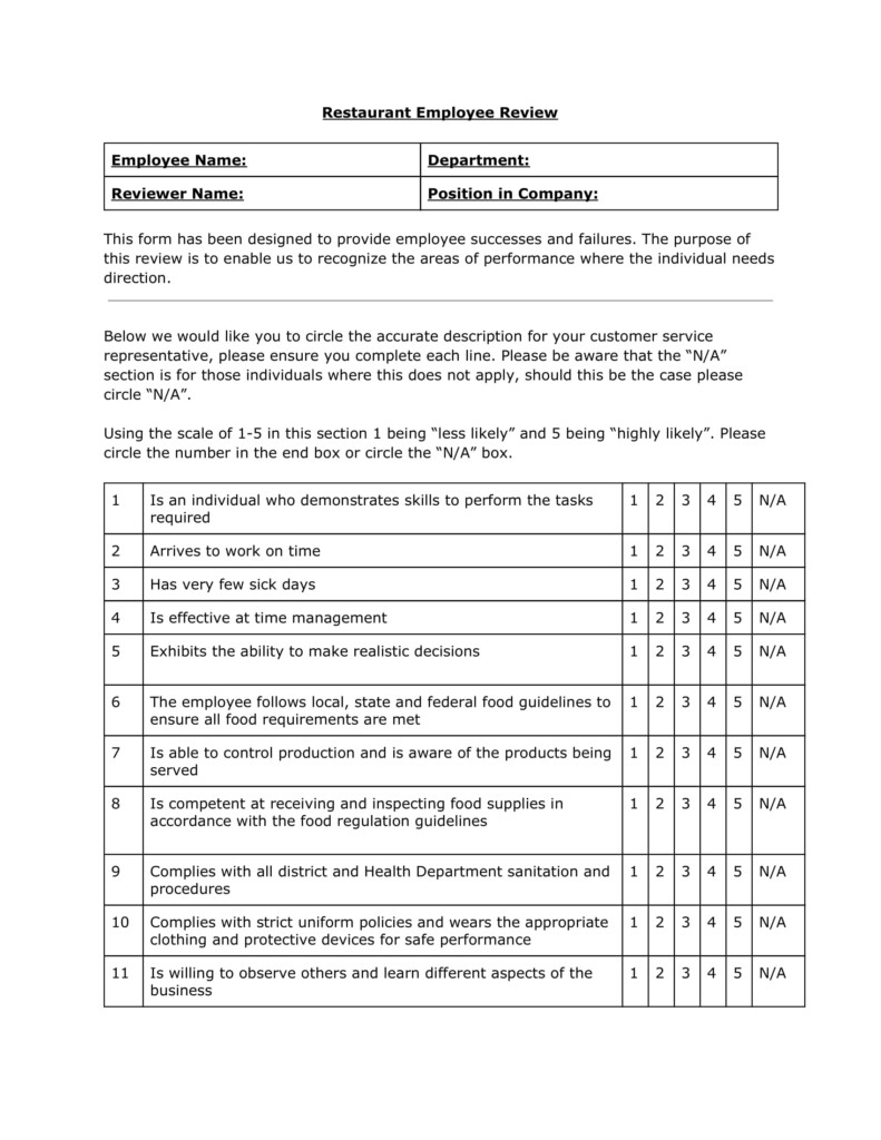 Free Restaurant Employee Evaluation Form - EvaluationForm.net Free Restaurant Employee Evaluation Form - EvaluationForm.net