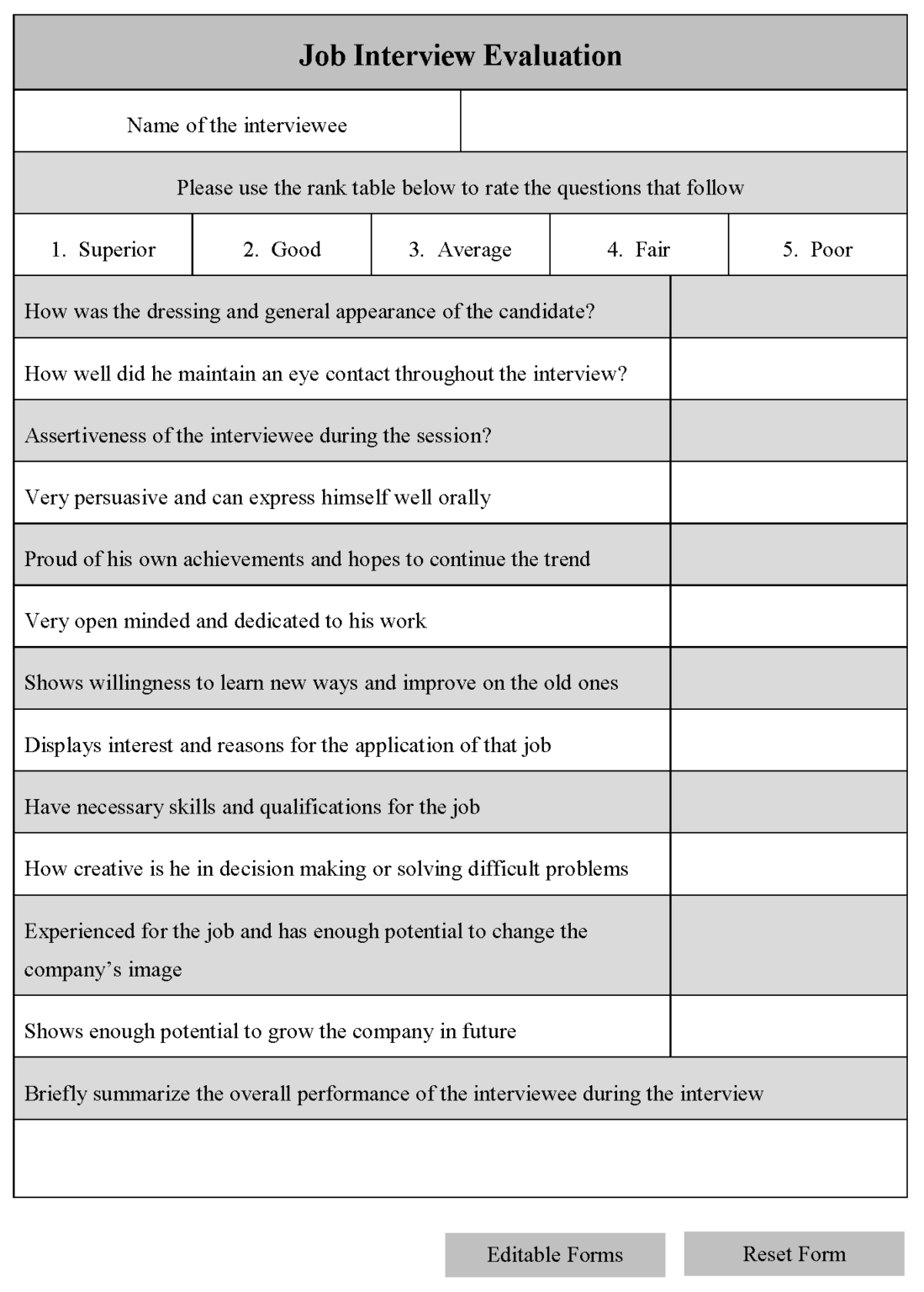Job Interview Evaluation Form Editable Forms - EvaluationForm.net Job Interview Evaluation Form Editable Forms - EvaluationForm.net