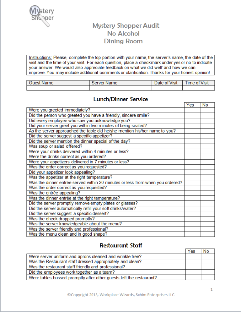 Sample Restaurant Mystery Shopper Evaluation Form - EvaluationForm.net Sample Restaurant Mystery Shopper Evaluation Form - EvaluationForm.net